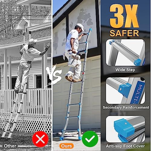 LUISLADDERS Step Ladder, A Frame 3 Step Telescoping Stepladder, 13 ft ...
