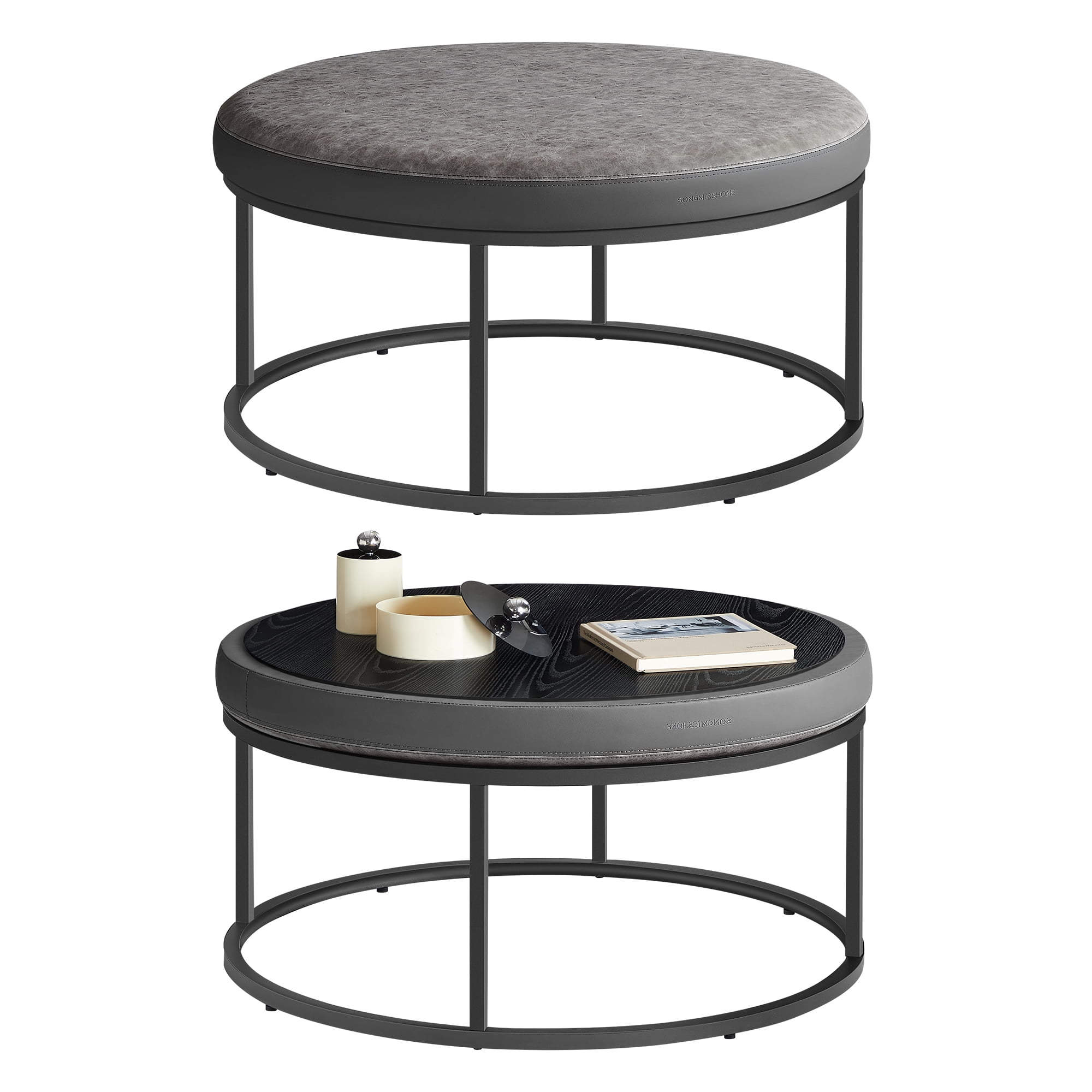 LUIZ Collection - Ottoman Round Coffee Table Footstool Reversible Top ...