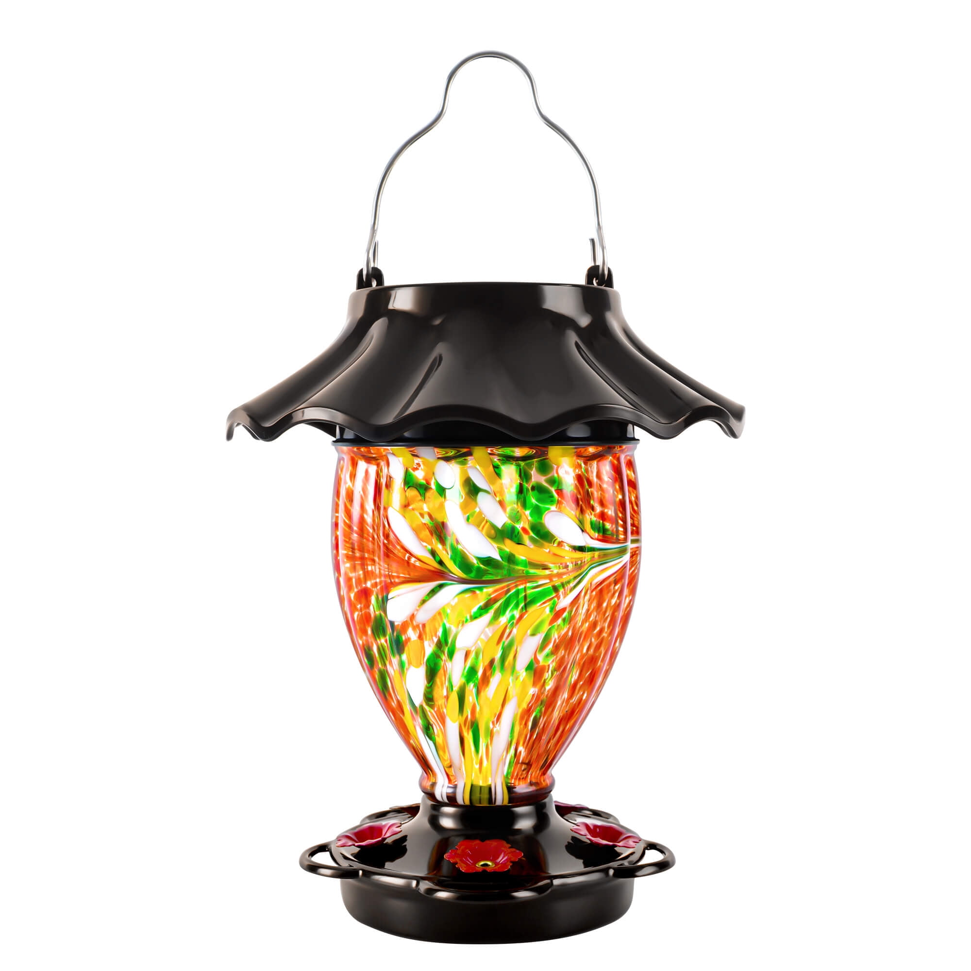 LUJII Solar Hummingbird Feeder for Outdoors Hanging with Color Changing ...