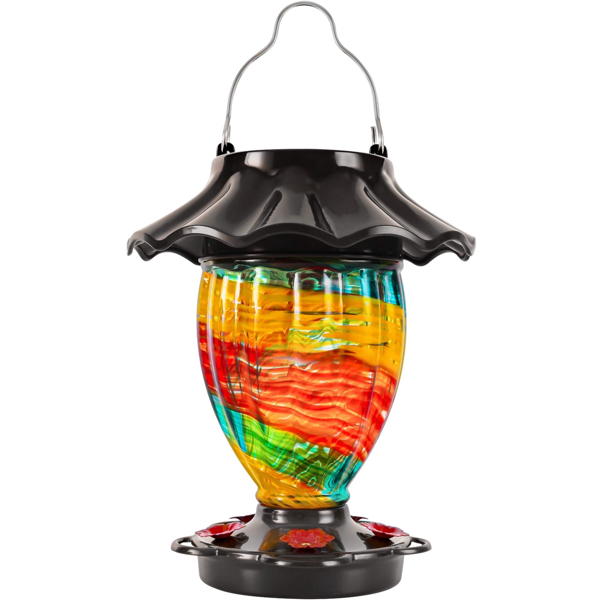 LUJII Solar Hummingbird Feeder for Outside, Color Changing, Hand Blown ...