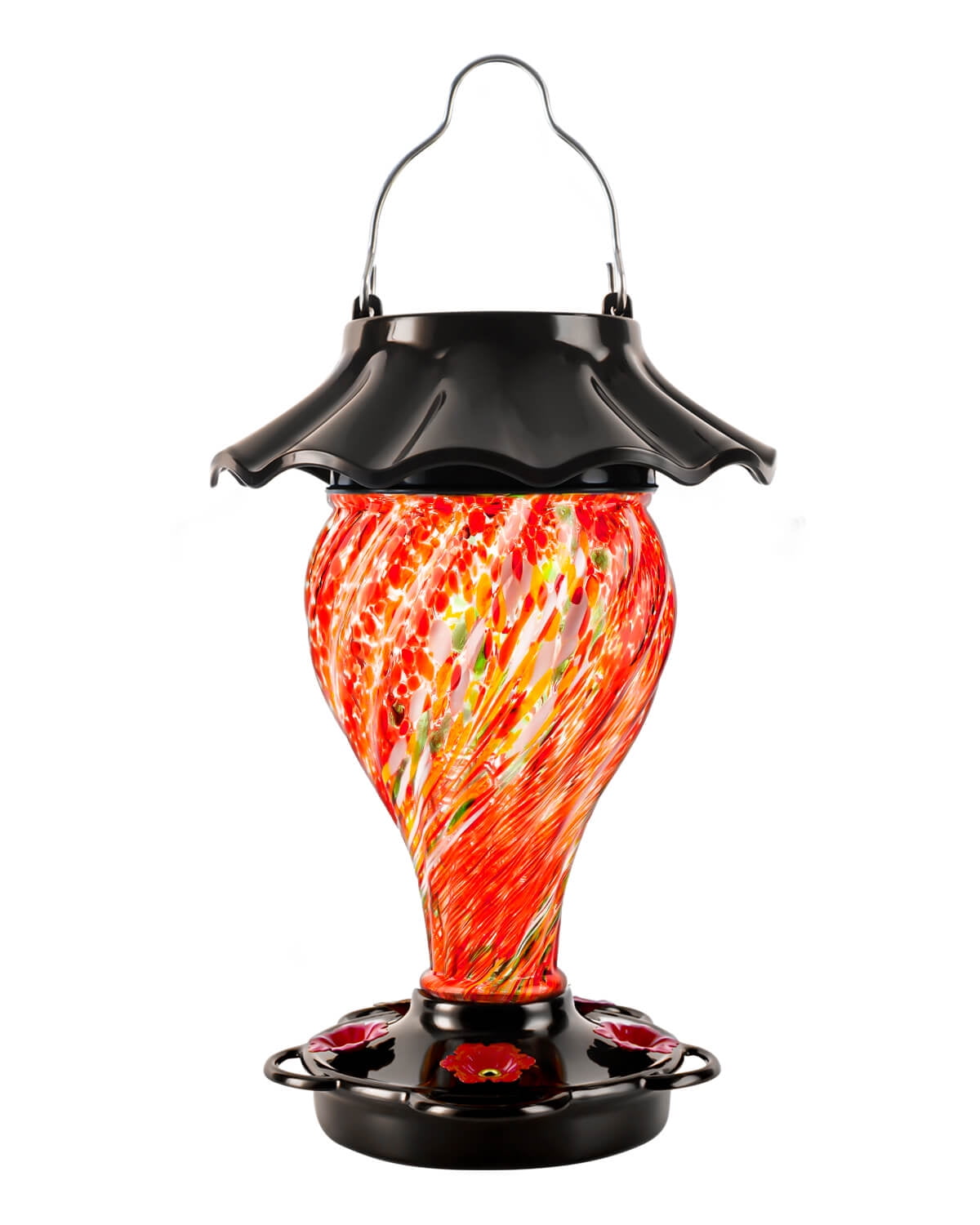 LUJII Solar Hummingbird Feeder for Outside Hanging, Hand Blown Glass ...