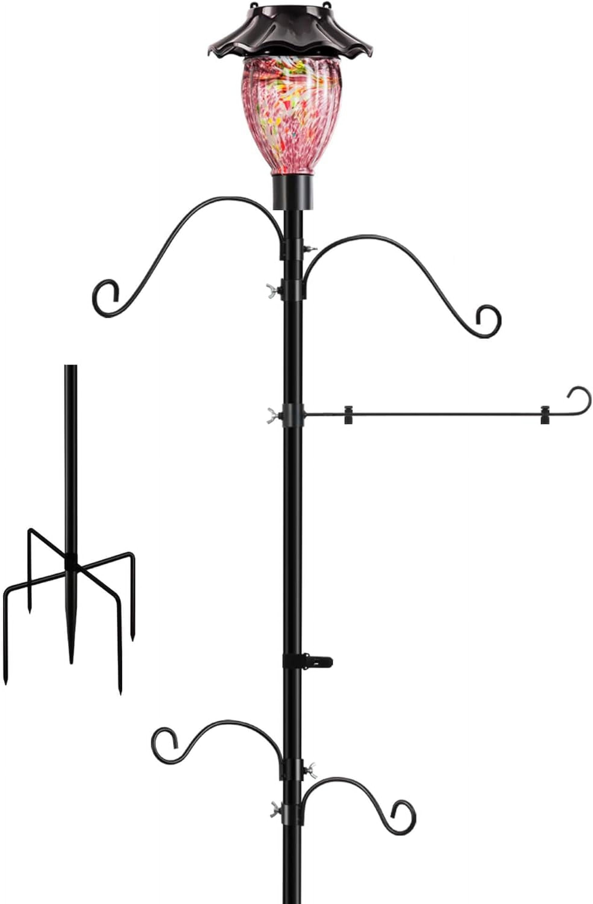 LUJII Solar Shepherds Hooks for Outdoors, Bird Feeder Pole with 4 ...