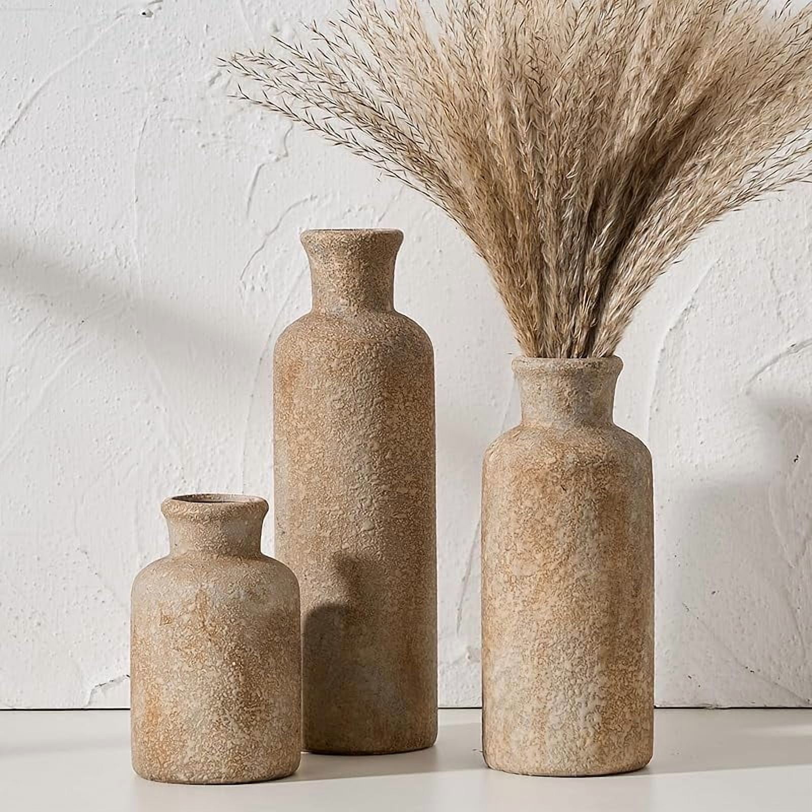 LUKA Ceramic Rustic Farmhouse Vase Set of 3,Terracotta Vases for Decor ...