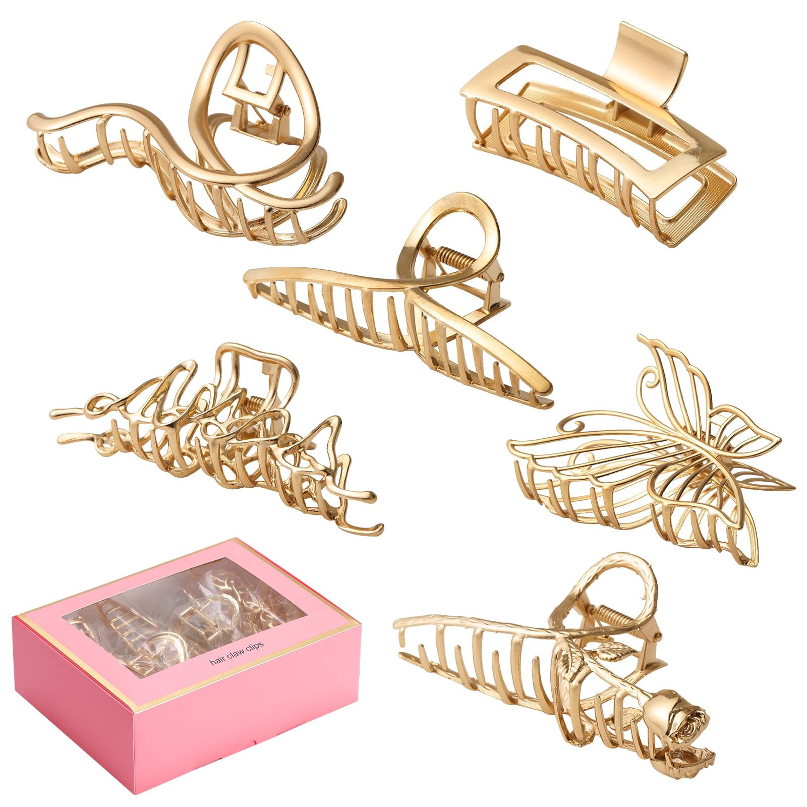 LUKACY 6 Pack Large Metal Hair Claw Clips - 4 Inch, Perfect Big gold ...