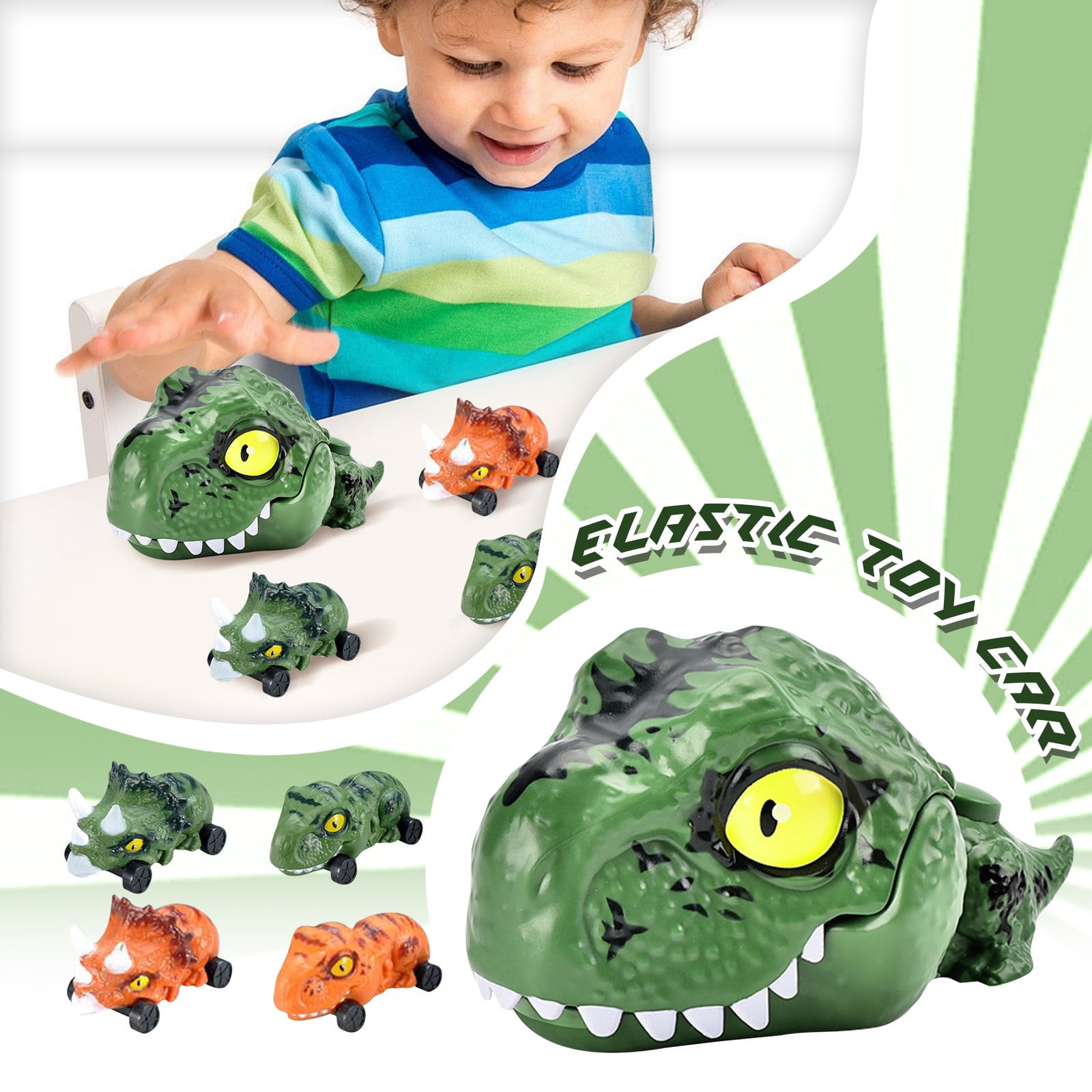 LUKE Cartoon Big Head T-Rex Toy Car - Dinosaur Pull Back Vehicle with 2 ...