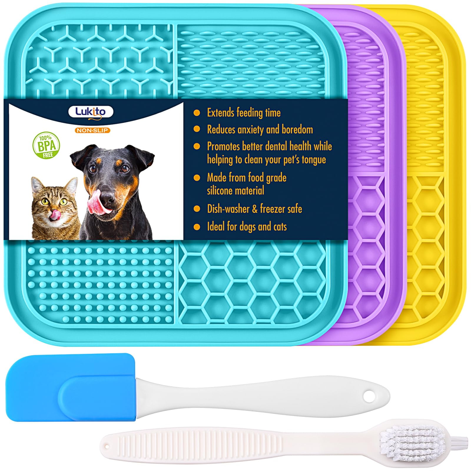 LUKITO 3PCS Lick Mat for Dogs and Cats, Licking Mat with Suction Cups for Dog Anxiety Relief ...
