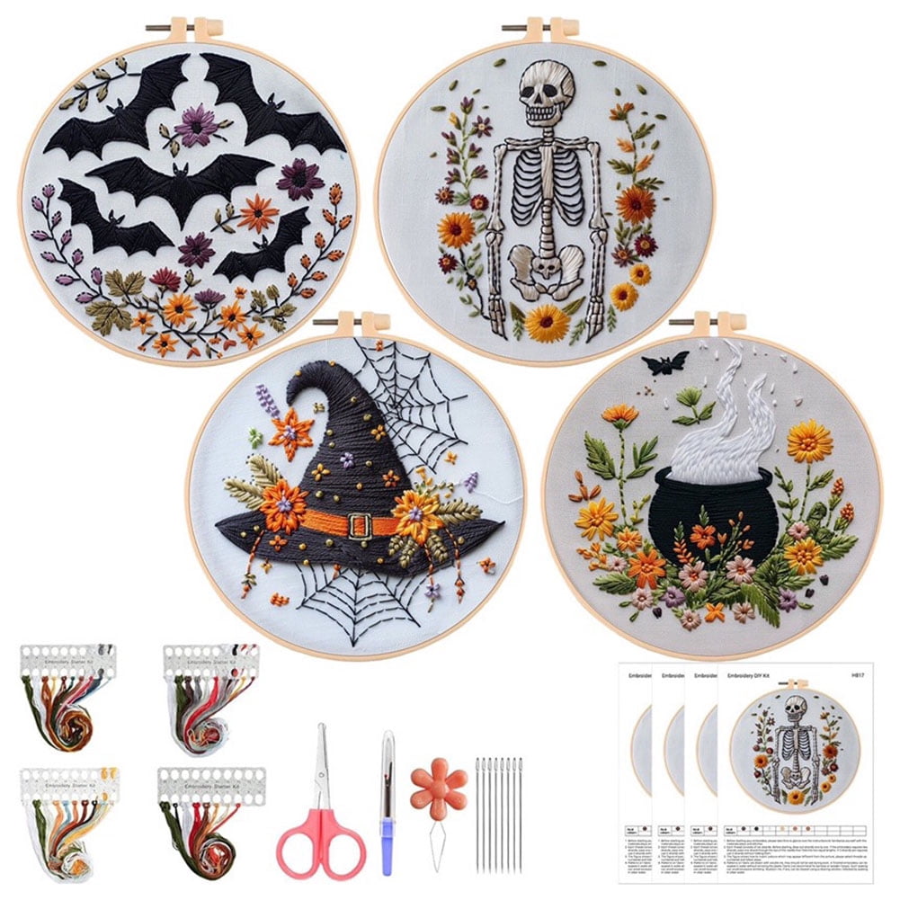 LULU Halloween Skull Embroidery Kit for Adults Beginner Cross Stitch ...