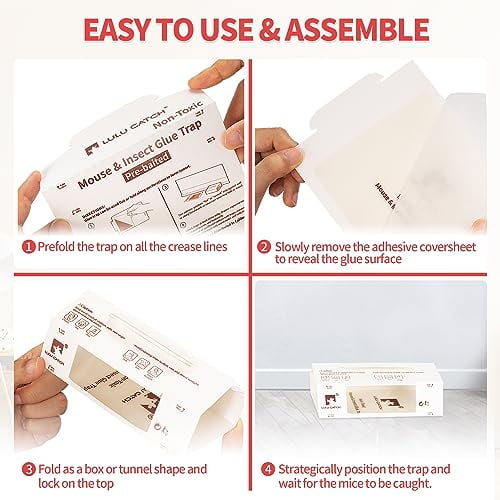 LULUCATCH Sticky Mouse Traps, 72 Pack Pre-baited Glue Traps, Foldable ...