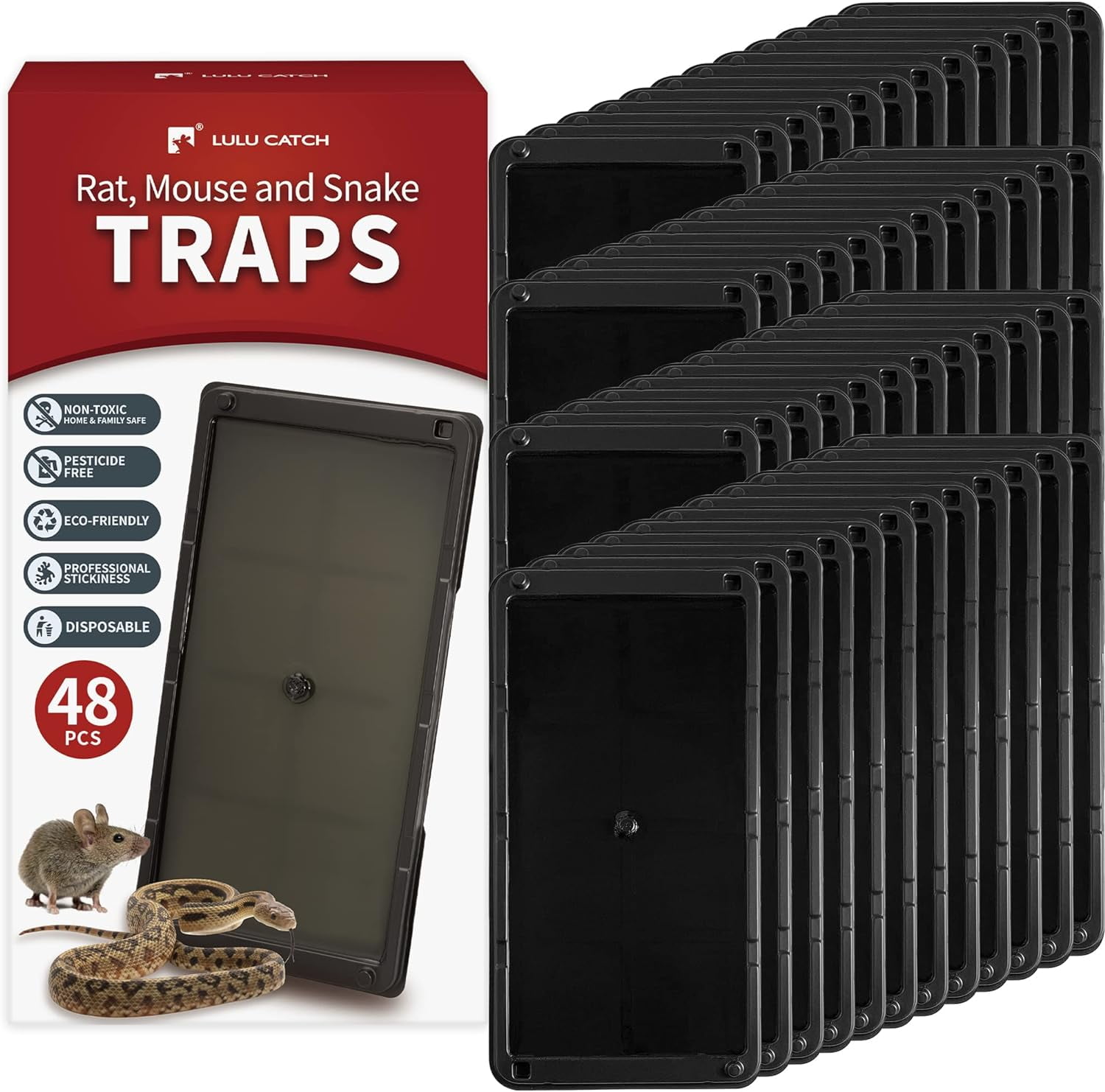 LULUCATCH Super Glue Traps 48 Pack for Mice & Snakes, Larger, Heavier ...