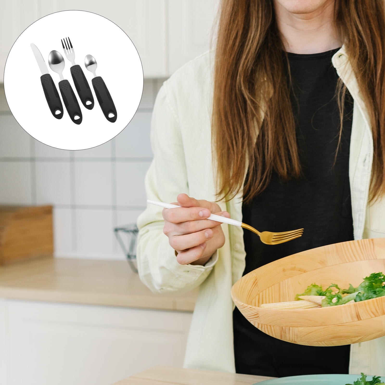 LULULION 1 Set of Adaptive Utensils Eating Stainless Steel Black for ...