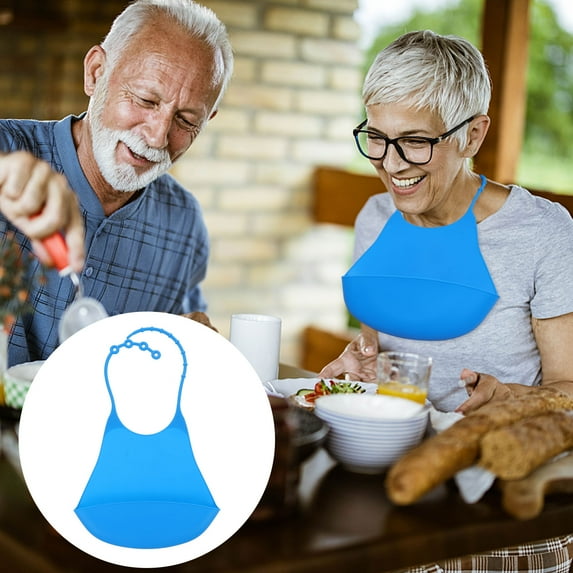 LULULION Blue Silicone Adult Bib Washable Feeding Apron for Elderly and ...