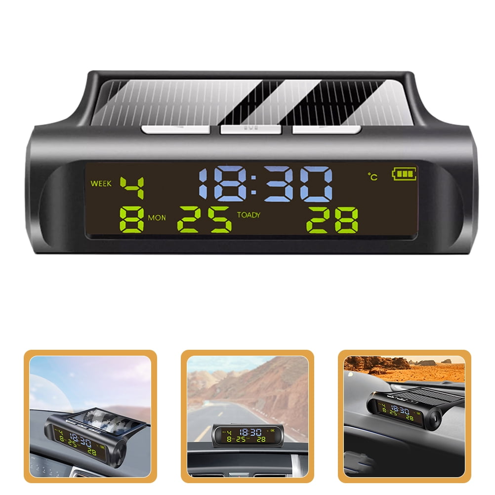 LULULION Car Digital Thermometer and Clock Black Solar Powered ...