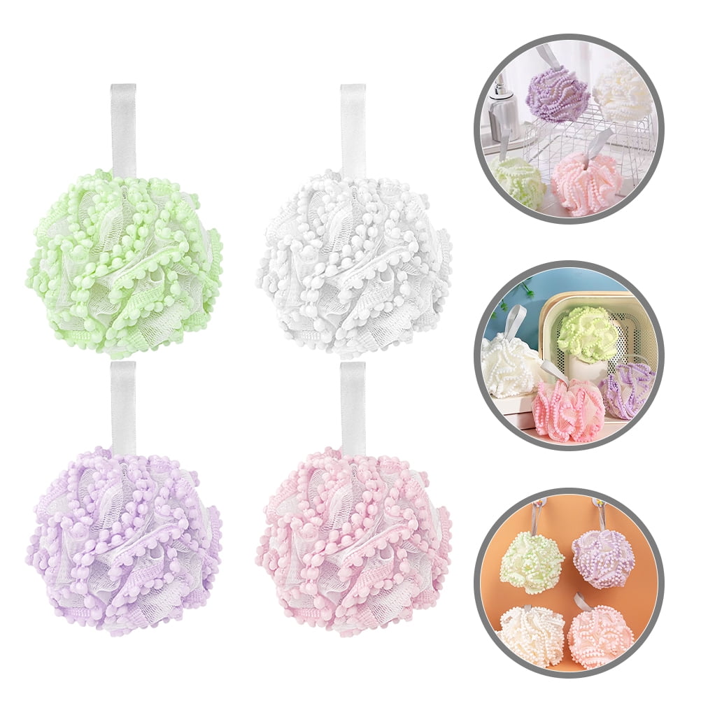 LULULION 4Pcs Bath Ball Exfoliating Skin Scrubber Plush Round For ...