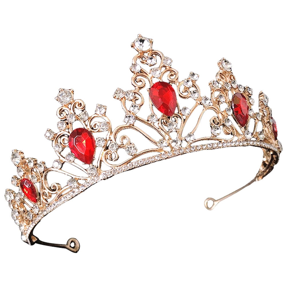 LULULION Elegant Red Rhinestone Tiara Crown Bridal Wedding Headpiece ...