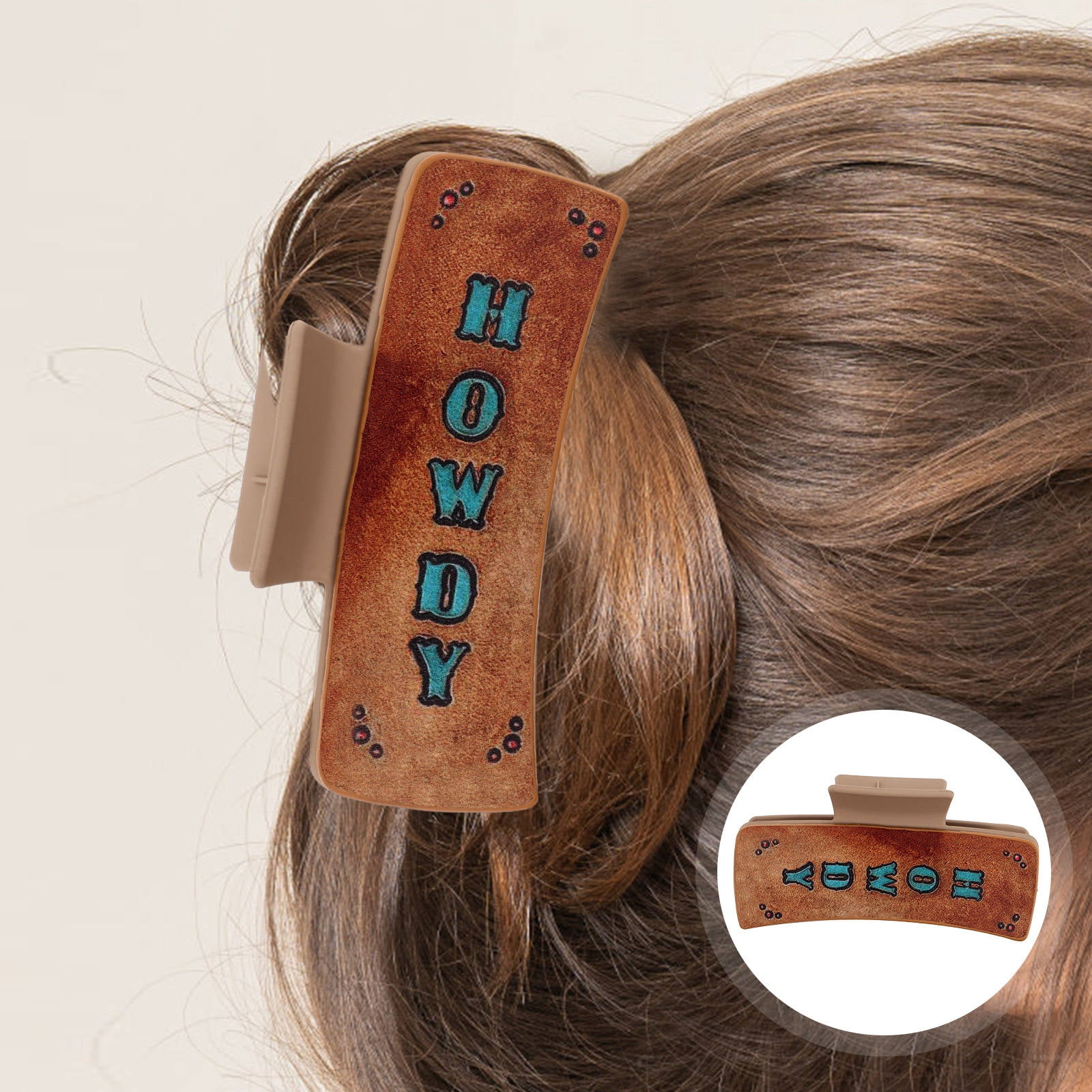 LULULION Cowgirl Hair Accessories Letter Hair Claw Clip Brown Fake ...