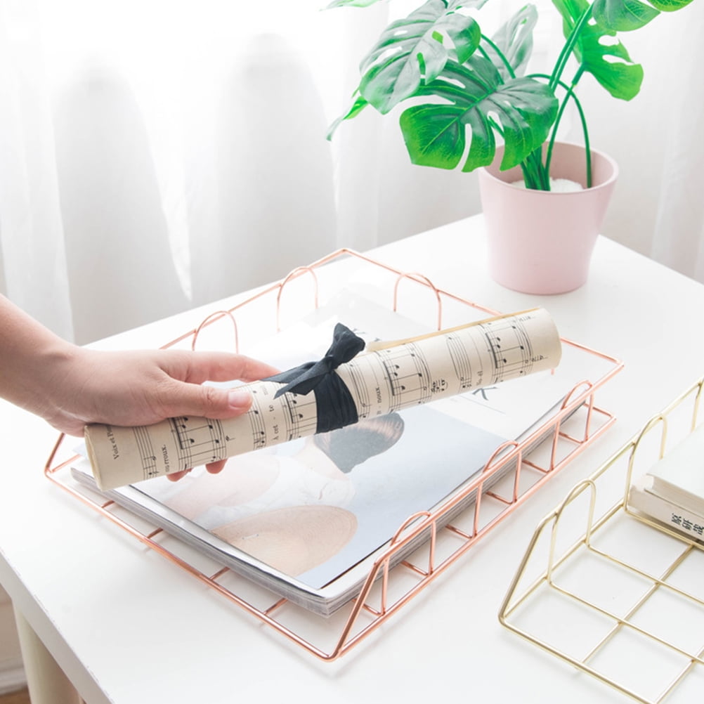 LULULION Desktop Storage Rack Metal File Holder Rose Gold File ...