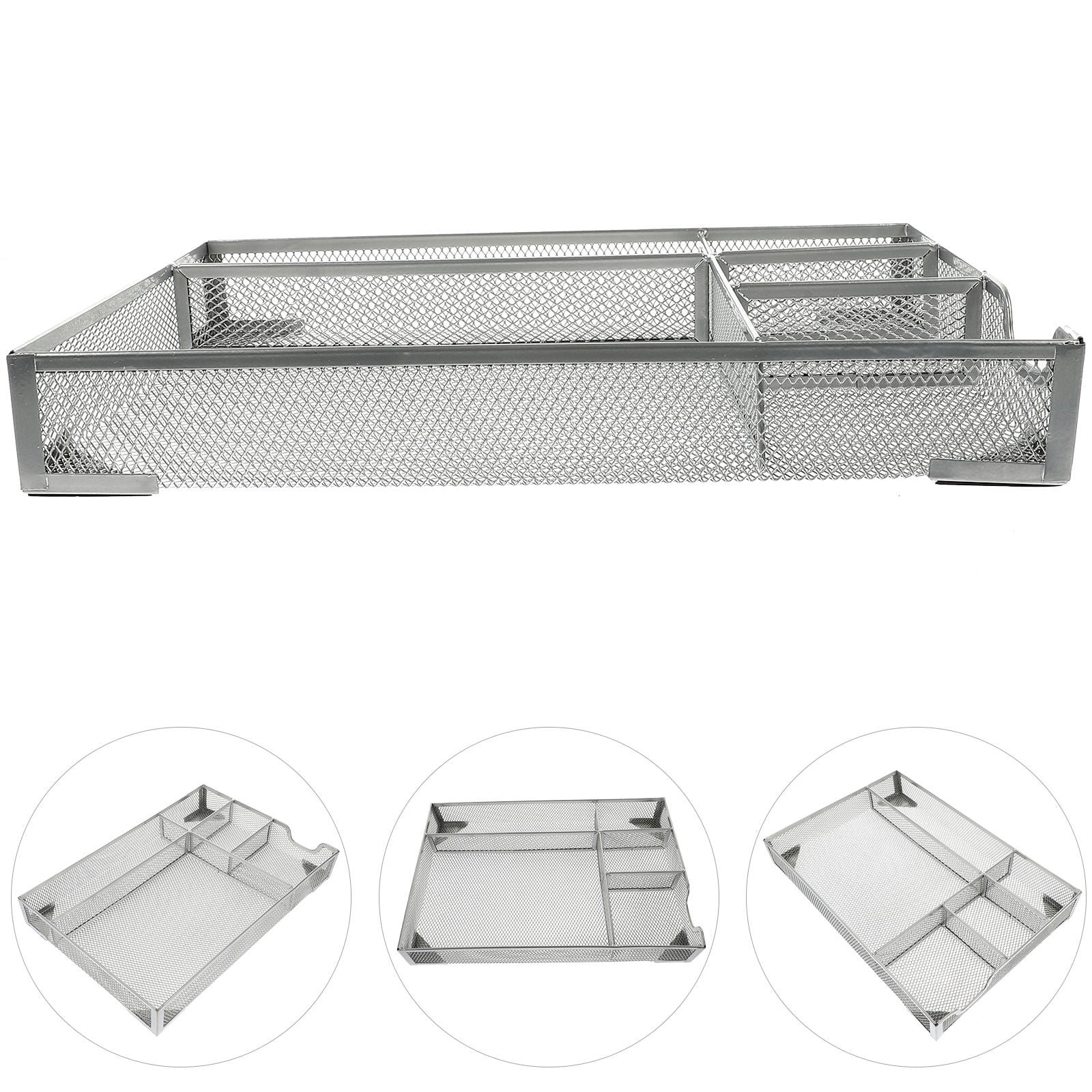 LULULION Folder Holder Metal Storage Box Silver Rectangular Office ...