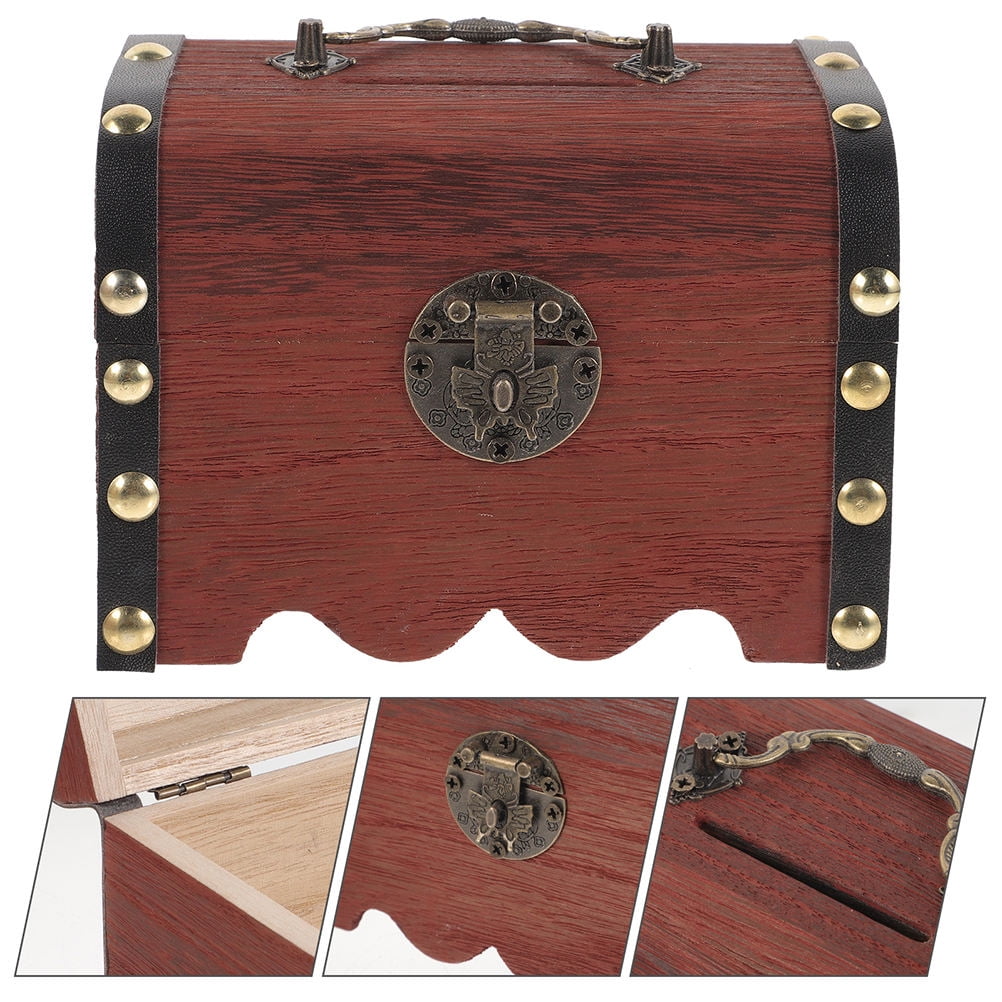 LULULION Coffee Wooden Treasure Chest Box with Lock Money Saving Bank ...