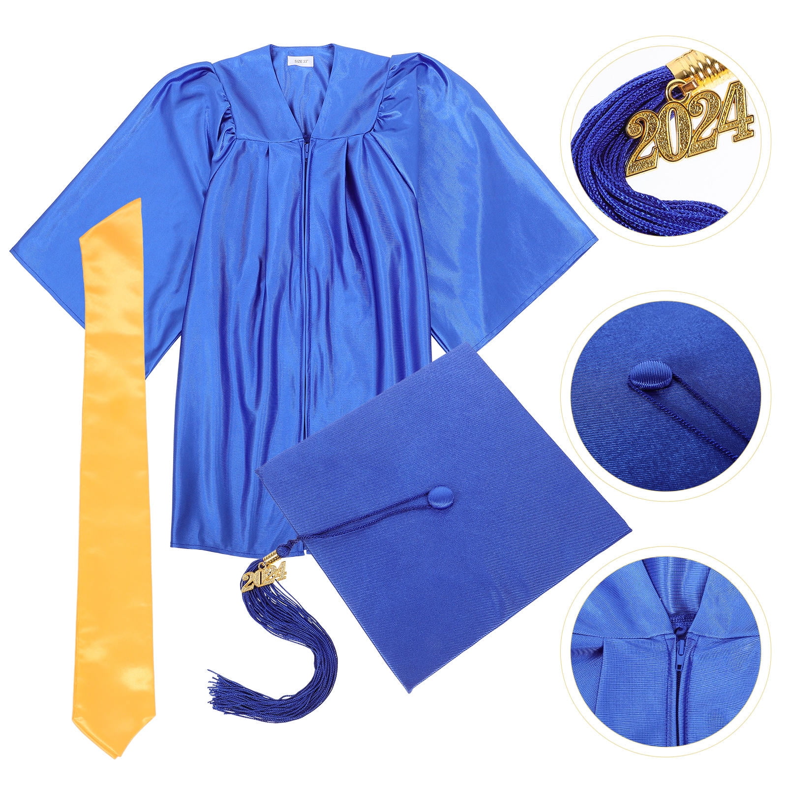LULULION Symbolizes Graduation Blue Polyester Graduation Gown Cap ...