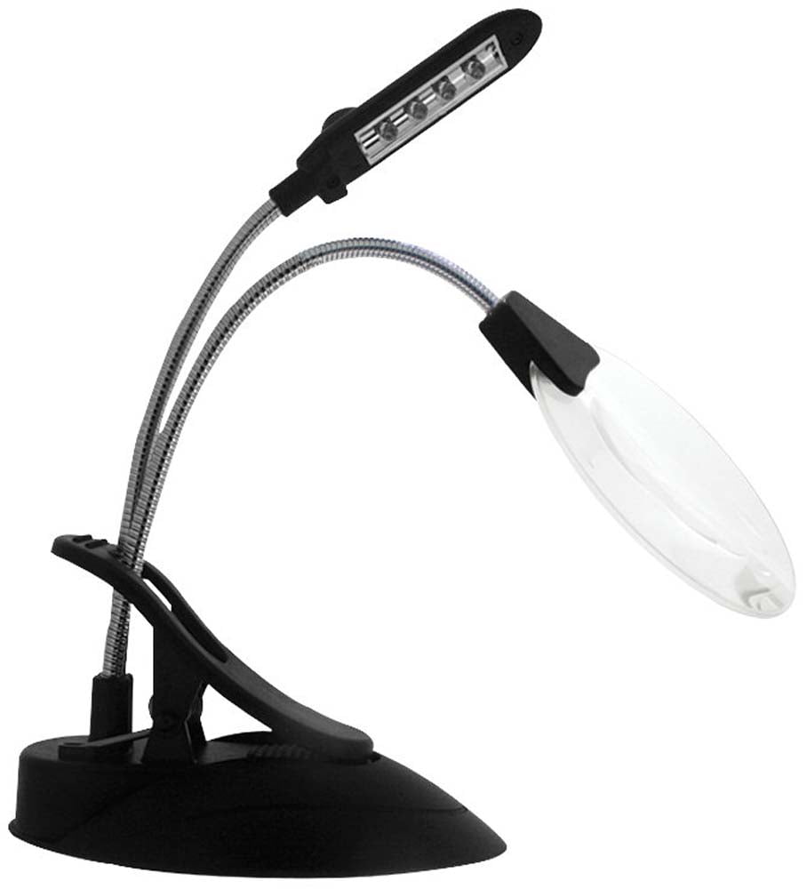 LUMAGNY Double Gooseneck LED Clip Magnifier Lamp | 4" (10.16 cm ...