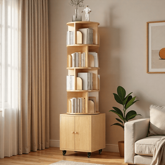 LUMAMIN 5 Tier Rotating Bookshelf with Wheels, 360 ° Display Corner ...