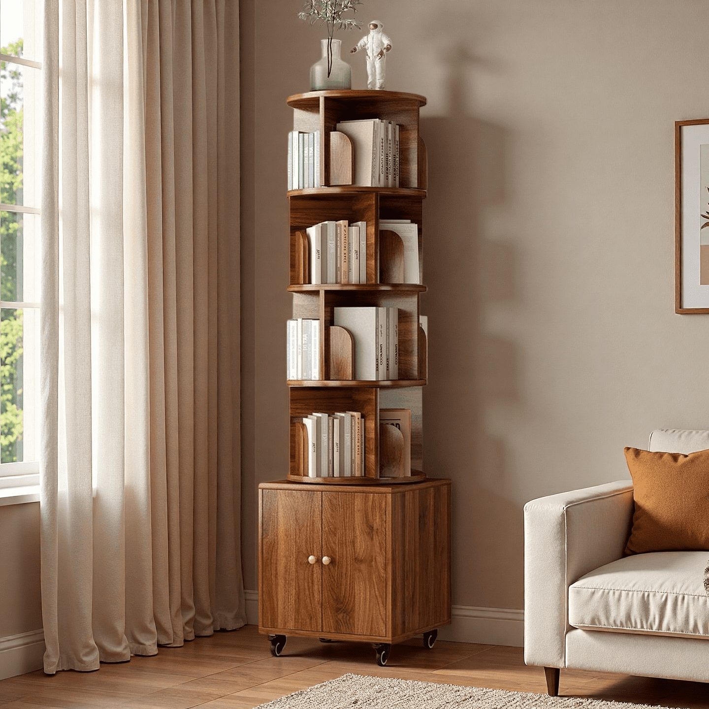 LUMAMIN 5 Tier Rotating Bookshelf with Wheels, 360 ° Display Corner ...