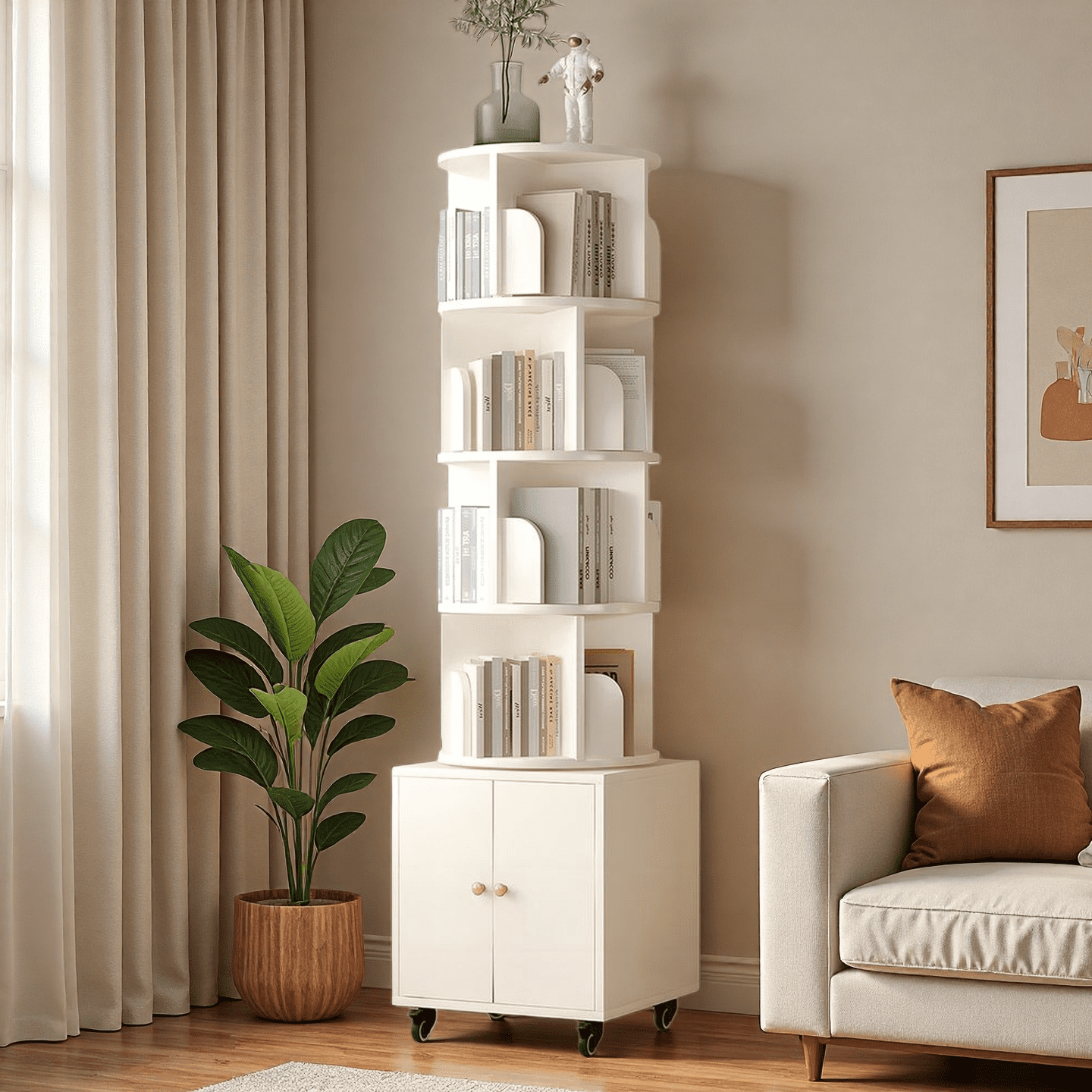 LUMAMIN 5 Tier Rotating Bookshelf with Wheels, 360 ° Display Corner ...