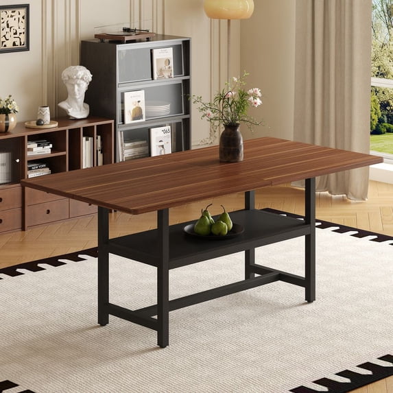 LUMAMIN 71" Modern Dining Table, Kitchen Table with Walnut Textured MDF ...
