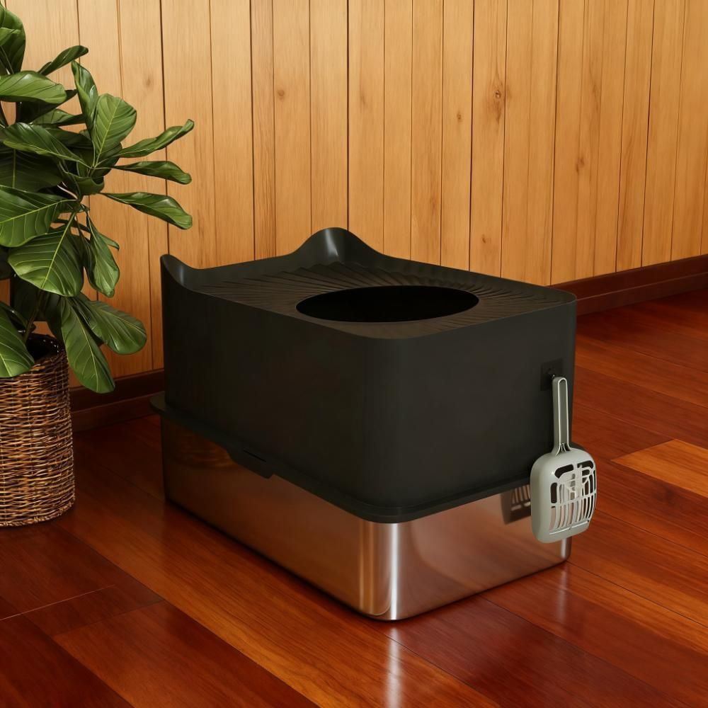 LUMAMIN Cat Litter Box, Stainless Steel Top Entry Cat Box Enclosure ...