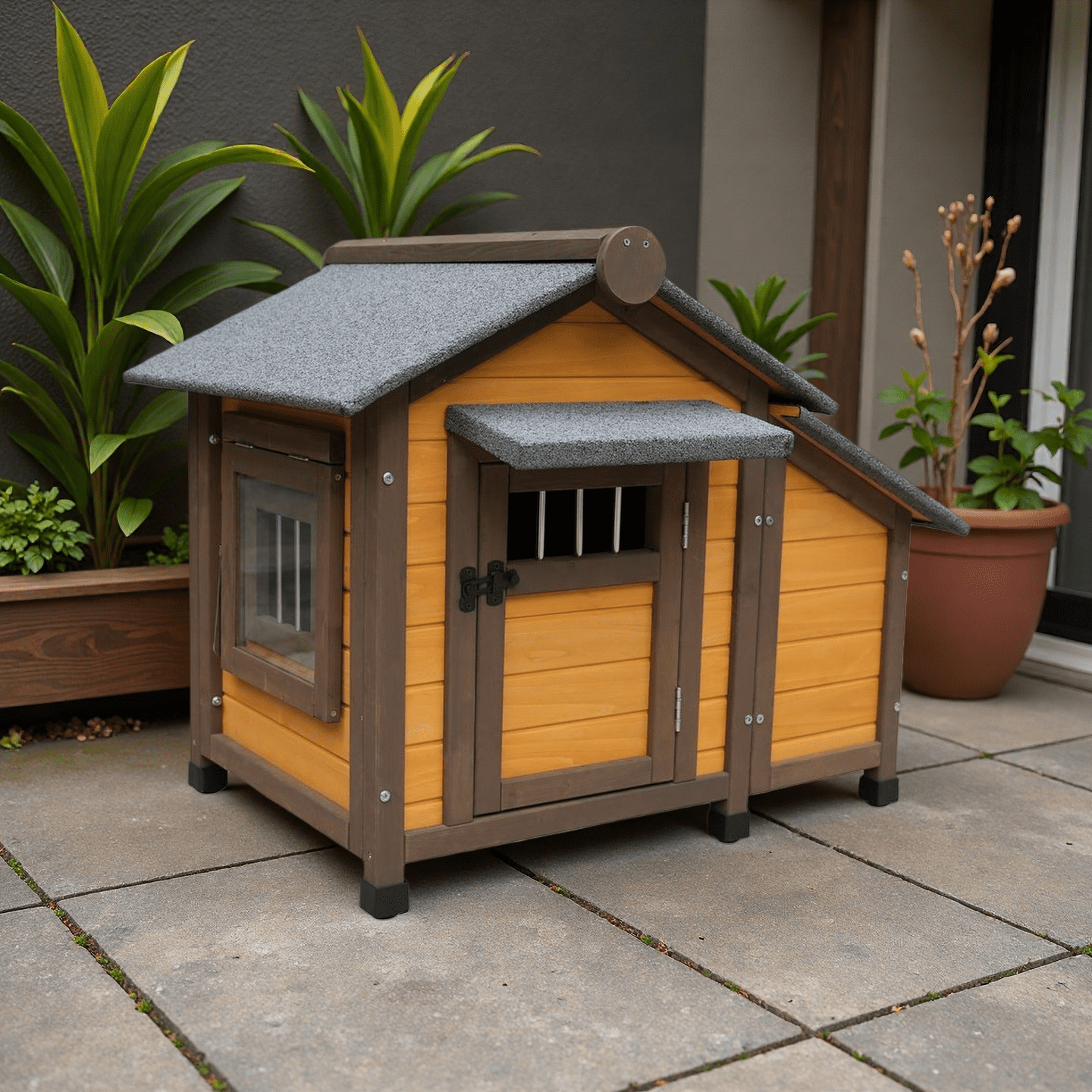 LUMAMIN Dog House Outdoor, Solid Wood Waterproof Puppy Shelter Dog ...