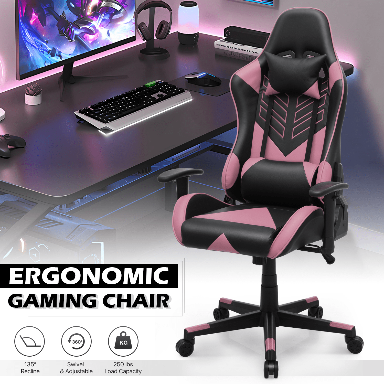 [LUMBAR SUPPORT+HEADREST]Racing Reclinable Chair Ergonomic Computer ...