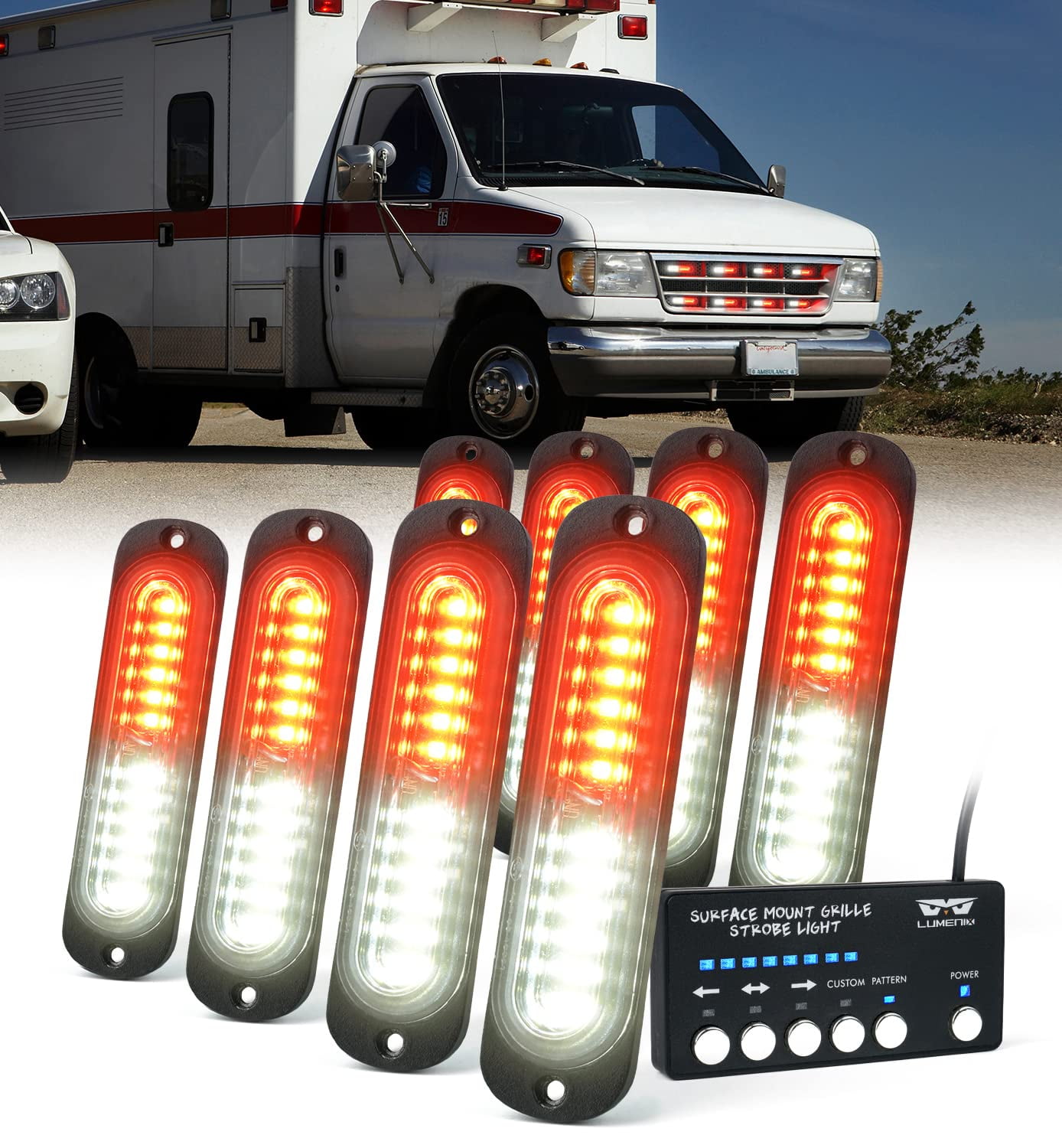 LUMENIX White Red LED IFF17 Surface Mount Strobe w/Control Panel 8PCS Emergency Safety Warning ...