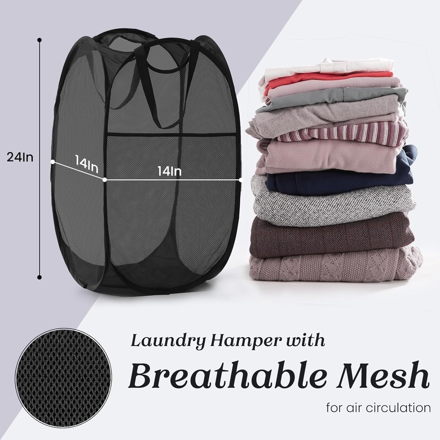 LUMIHO Popup Mesh Laundry Basket with Handles and Side Pocket ...