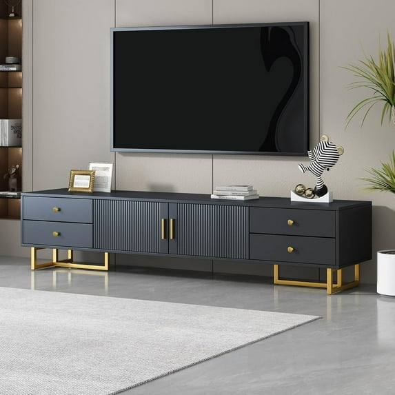 LUMISOL Modern TV Stand for 70+ Inch TV, Mid Century Modern Fluted Entertainment Center with ...