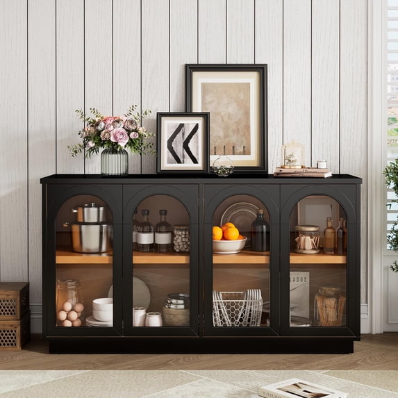 LUMISOL Sideboard Buffet Cabinet with Glass Doors, Arched Cabinet with ...