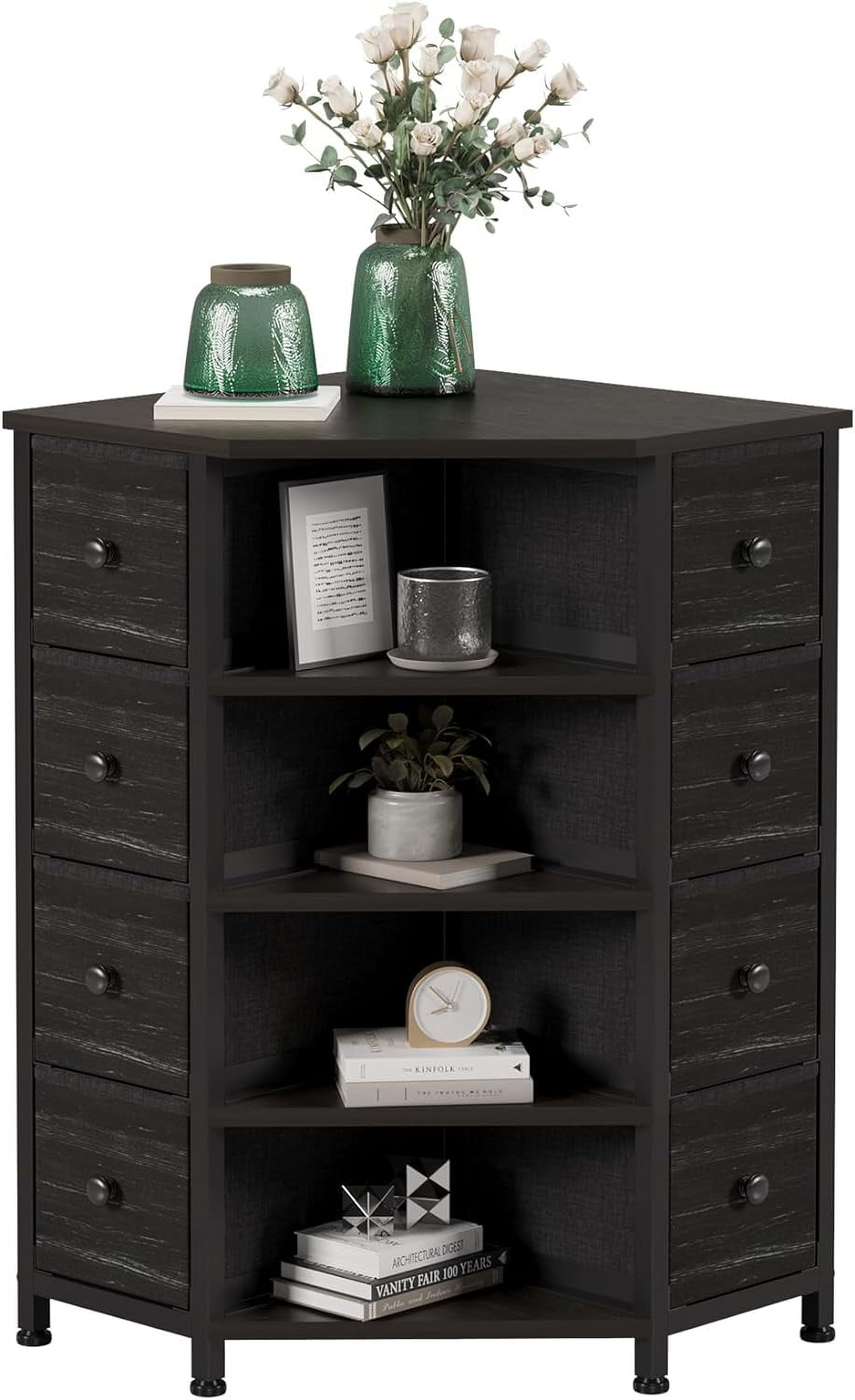 8 Drawers Corner Dresser with Storage Fabric Drawers and Open Shelves ...