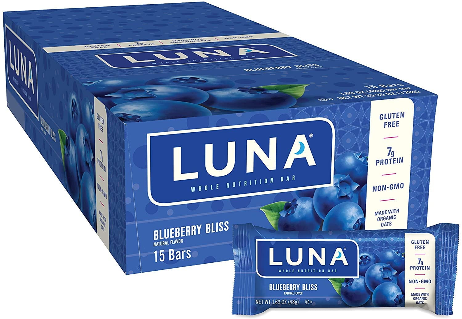 LUNA BAR - Gluten Free Snack Bars - Blueberry Bliss Flavor - 7g of ...