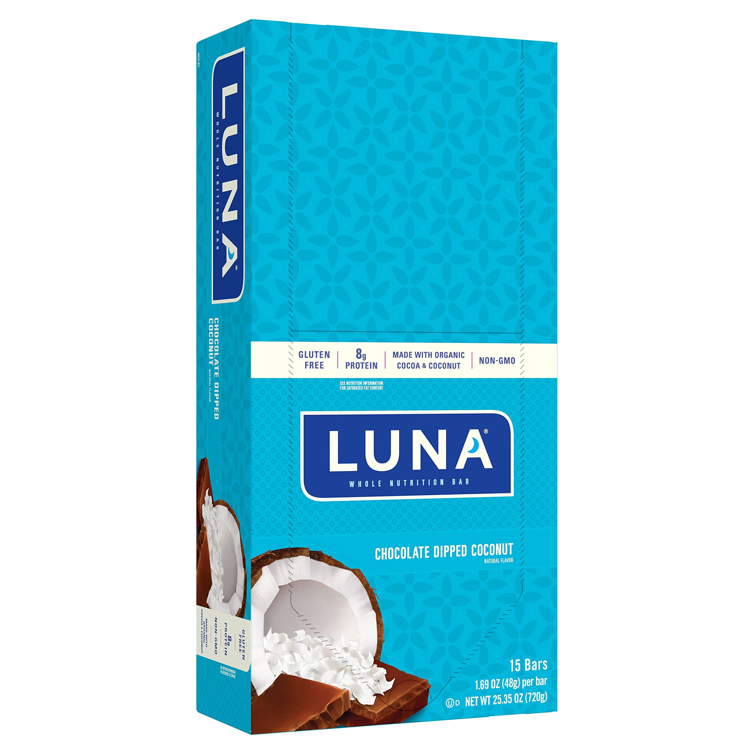 LUNA BAR - Gluten TGF4 Free Snack Bars - Chocolate Dipped Coconut ...