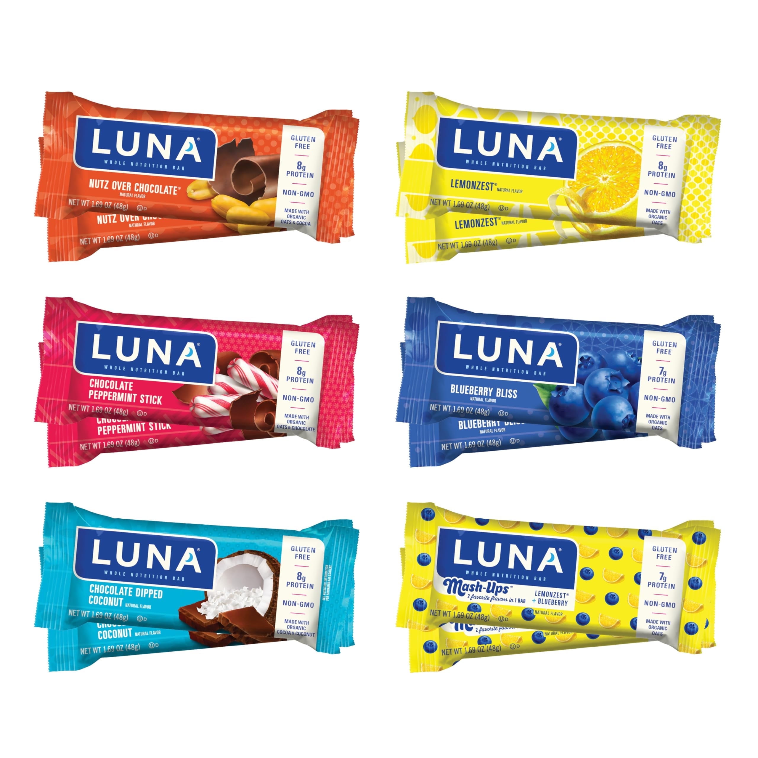 LUNA Organic Gluten-Free Protein Bars Pack with 7-9g Plant-Based Oats ...