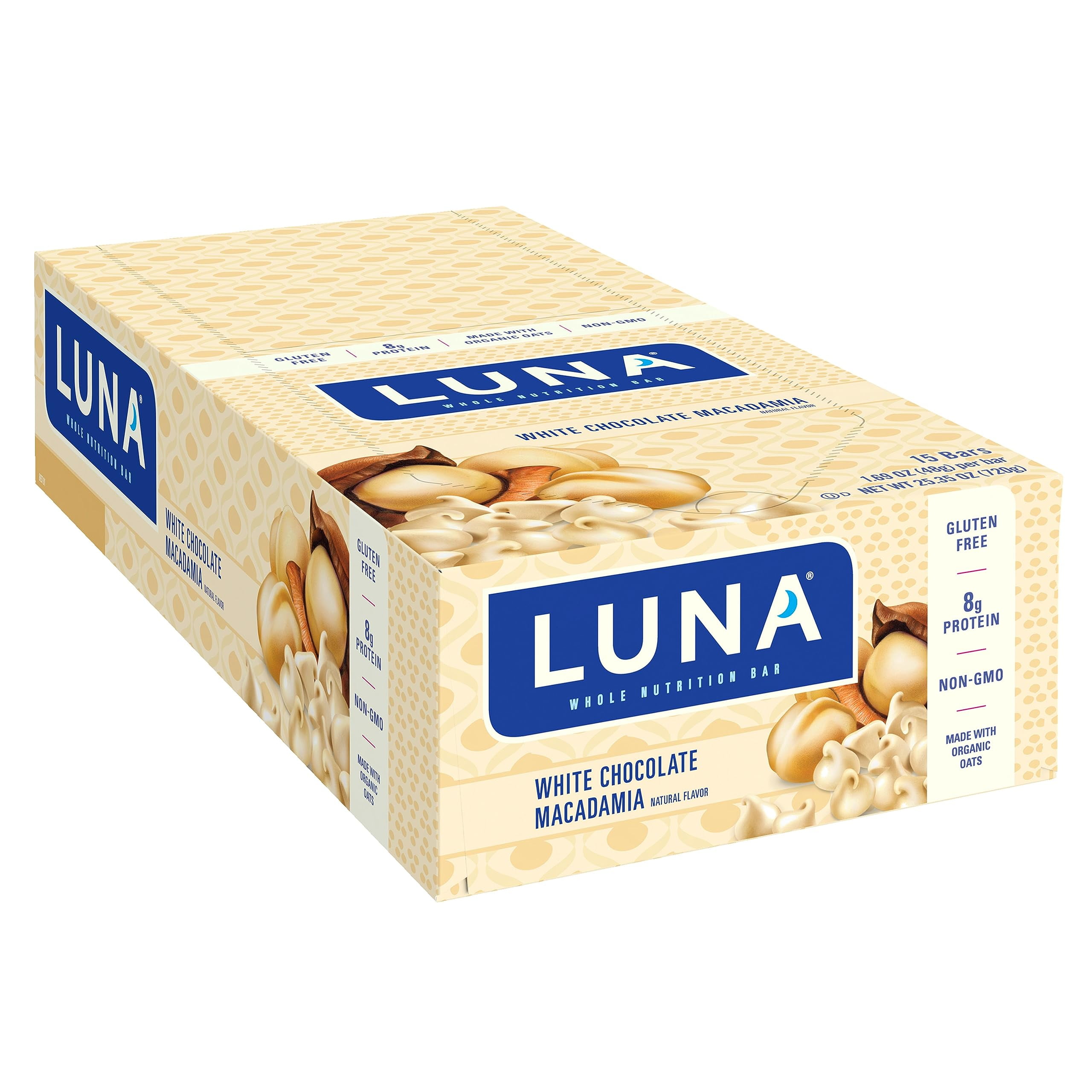 LUNA Bar - White TMA3 Chocolate Macadamia Flavor - Gluten-Free - Non ...