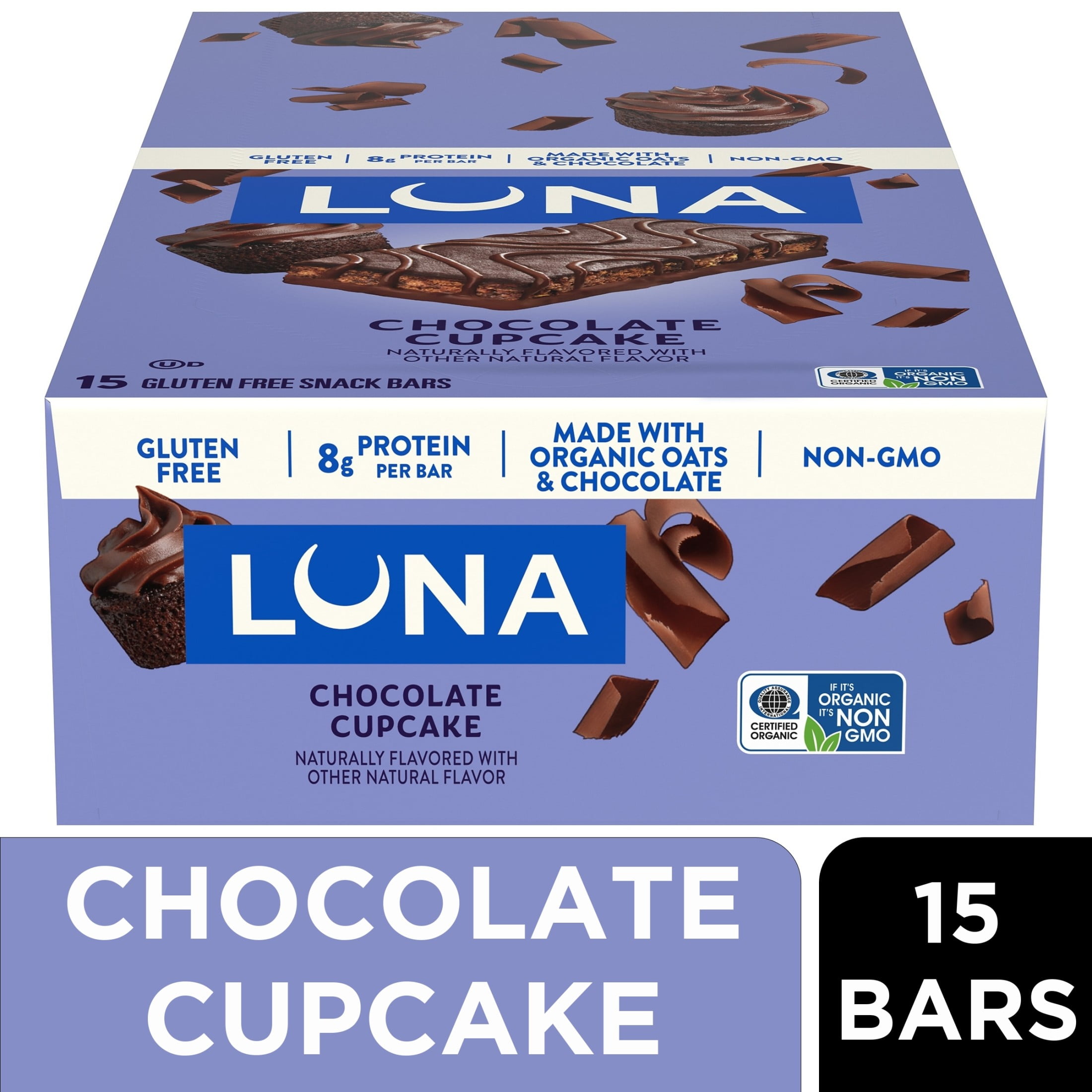 LUNA Bar - Chocolate Cupcake - Gluten-Free, Non-GMO, Organic Oats, 7-9g ...