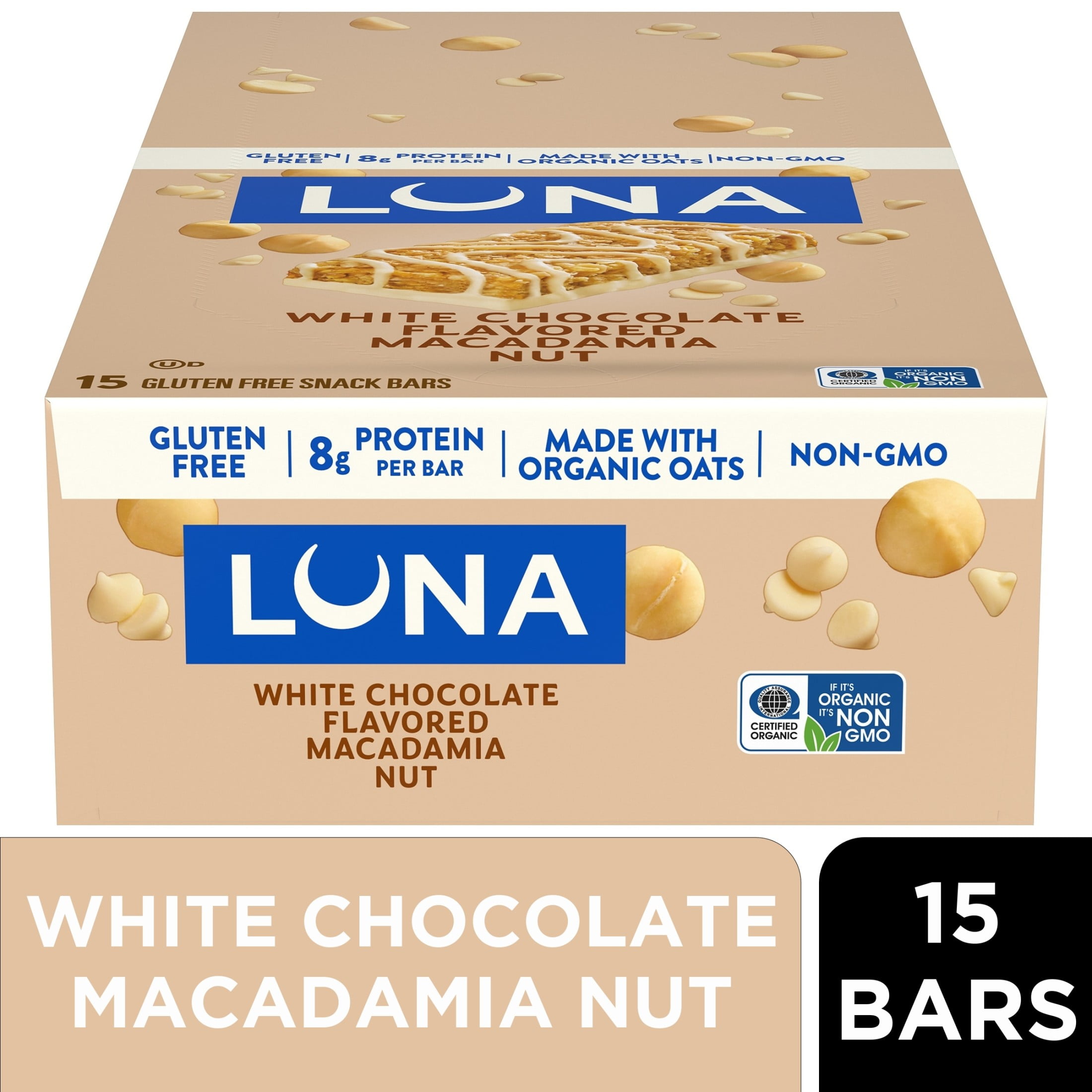 LUNA White Chocolate Macadamia Gluten Free Snack Bars, 15ct - Walmart ...