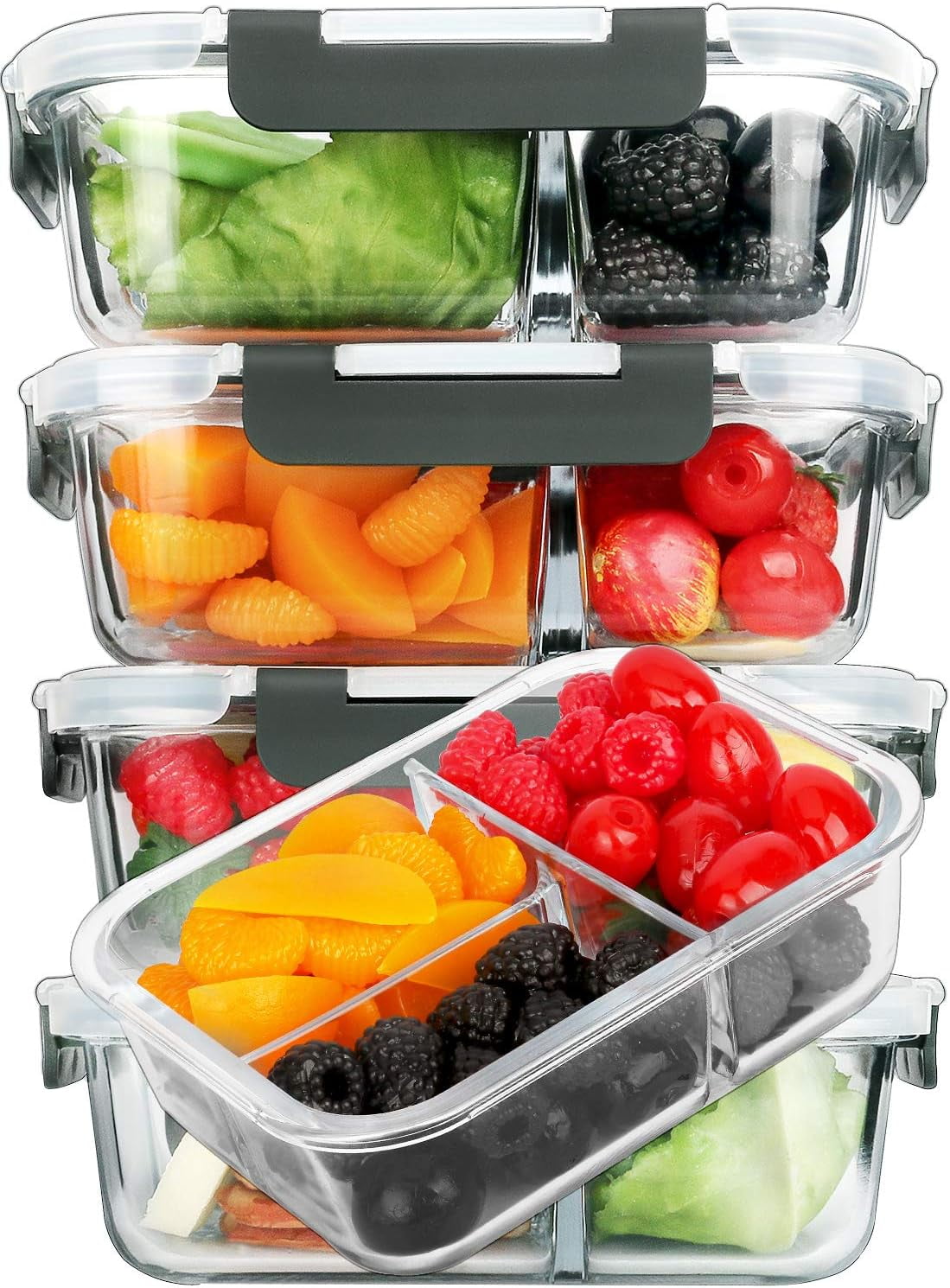 LUNCH BOX Glass Meal Prep Containers 3 Compartment with Lids, Glass ...