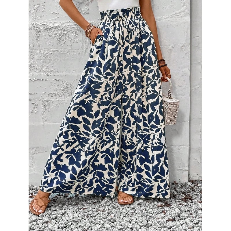 LUNE Summer Romantic Women's Plant Printed Wide-Leg Loose Fit Vacation ...