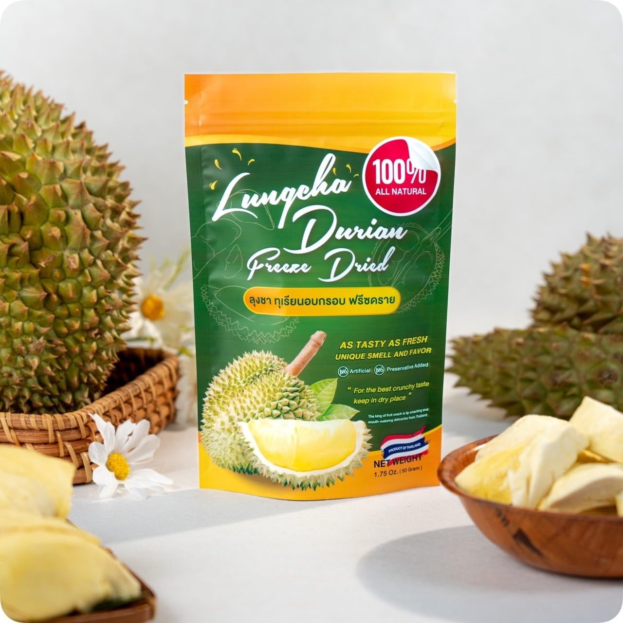 LUNGCHA Freeze Dried Durian YPF5 Pure Premium King of Thai fruit, Real ...