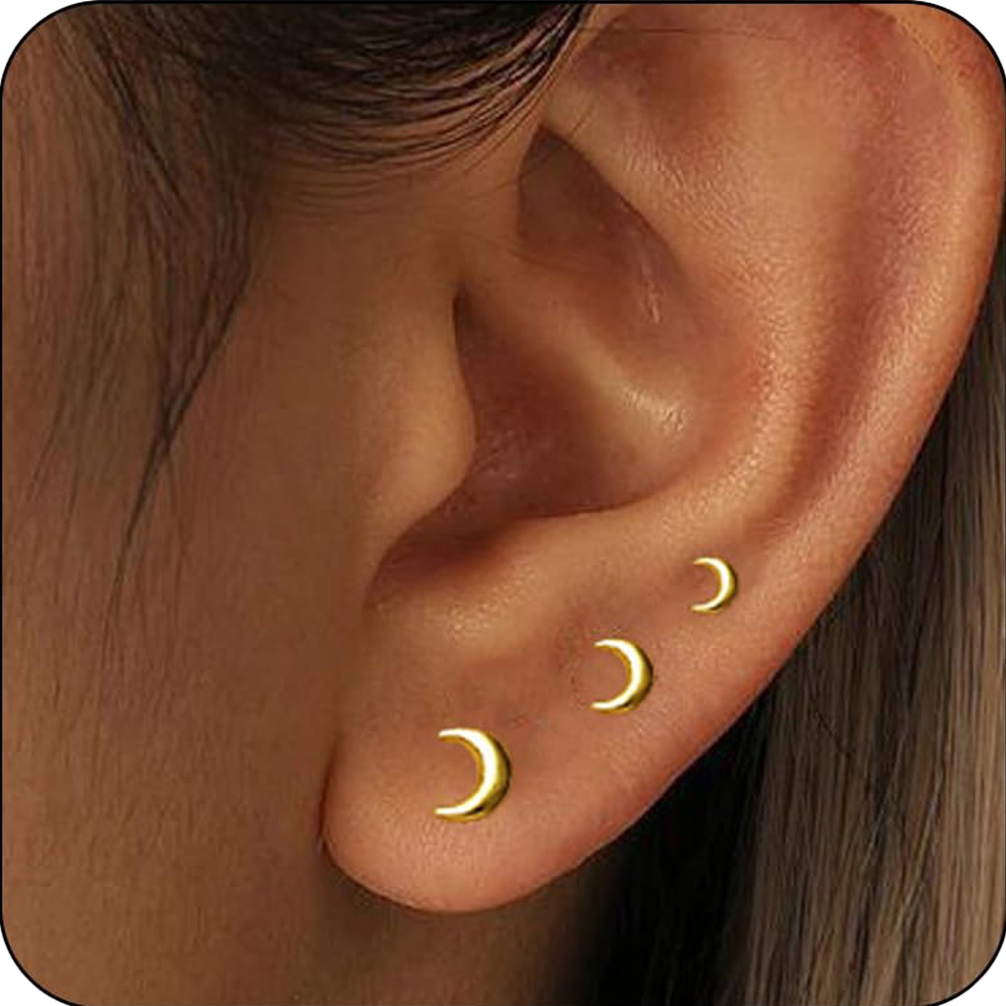 LUNVKY 3 Pairs 18K Gold Plated Moon Stud Earrings for Women ...
