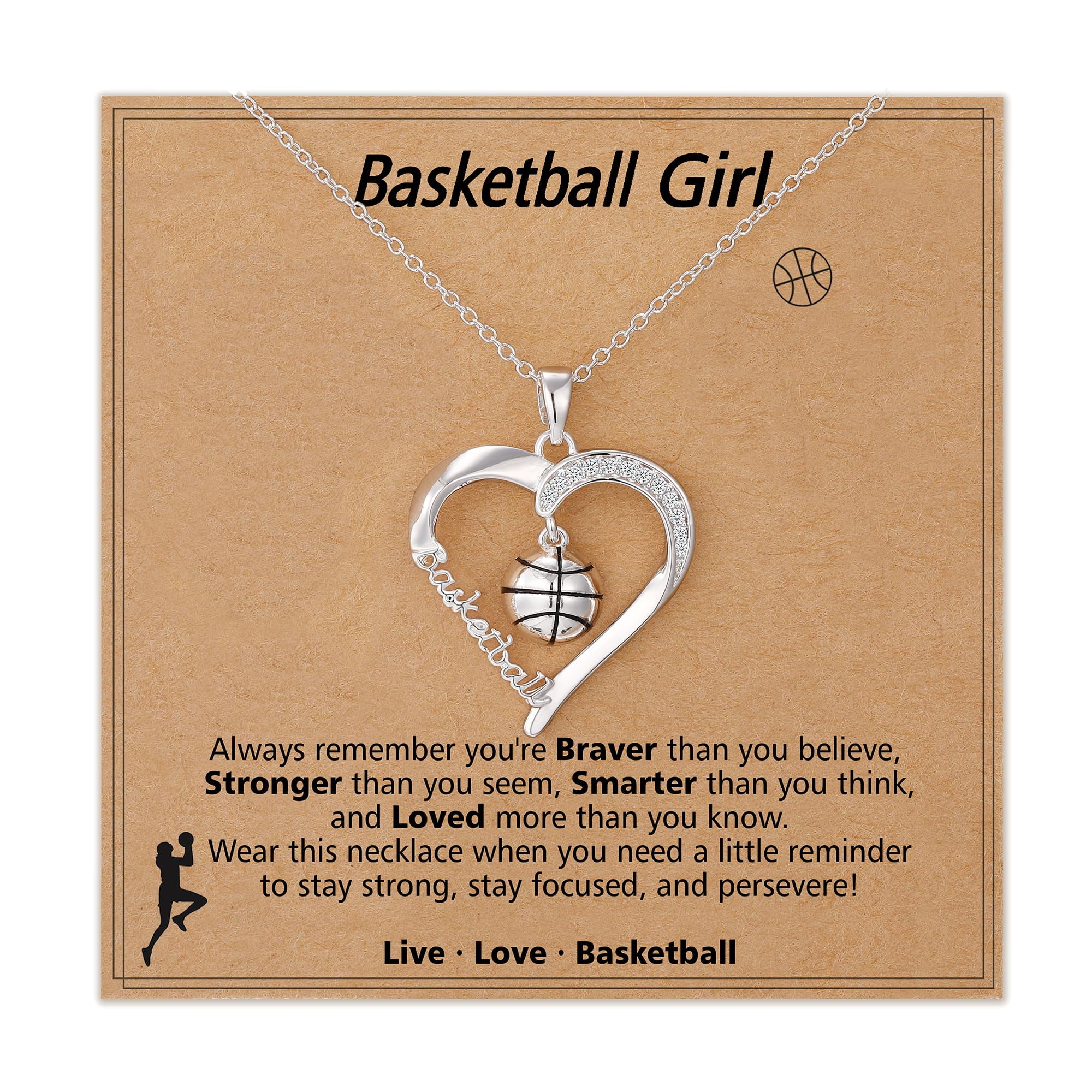 LUNVKY 18K White Gold Plated Basketball Themed Love Heart Necklaces for ...