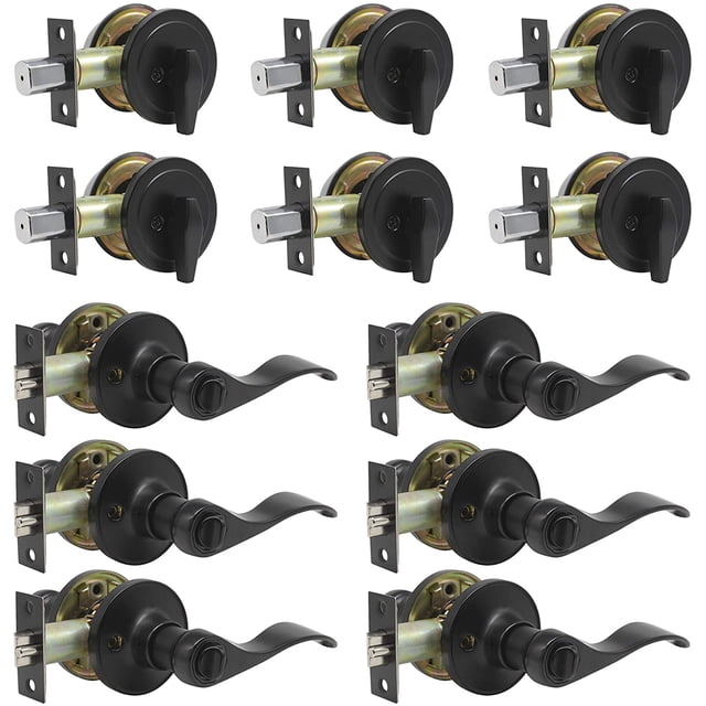 LUNX Front Door Entry Lever Lockset, Single Cylinder Deadbolt ...