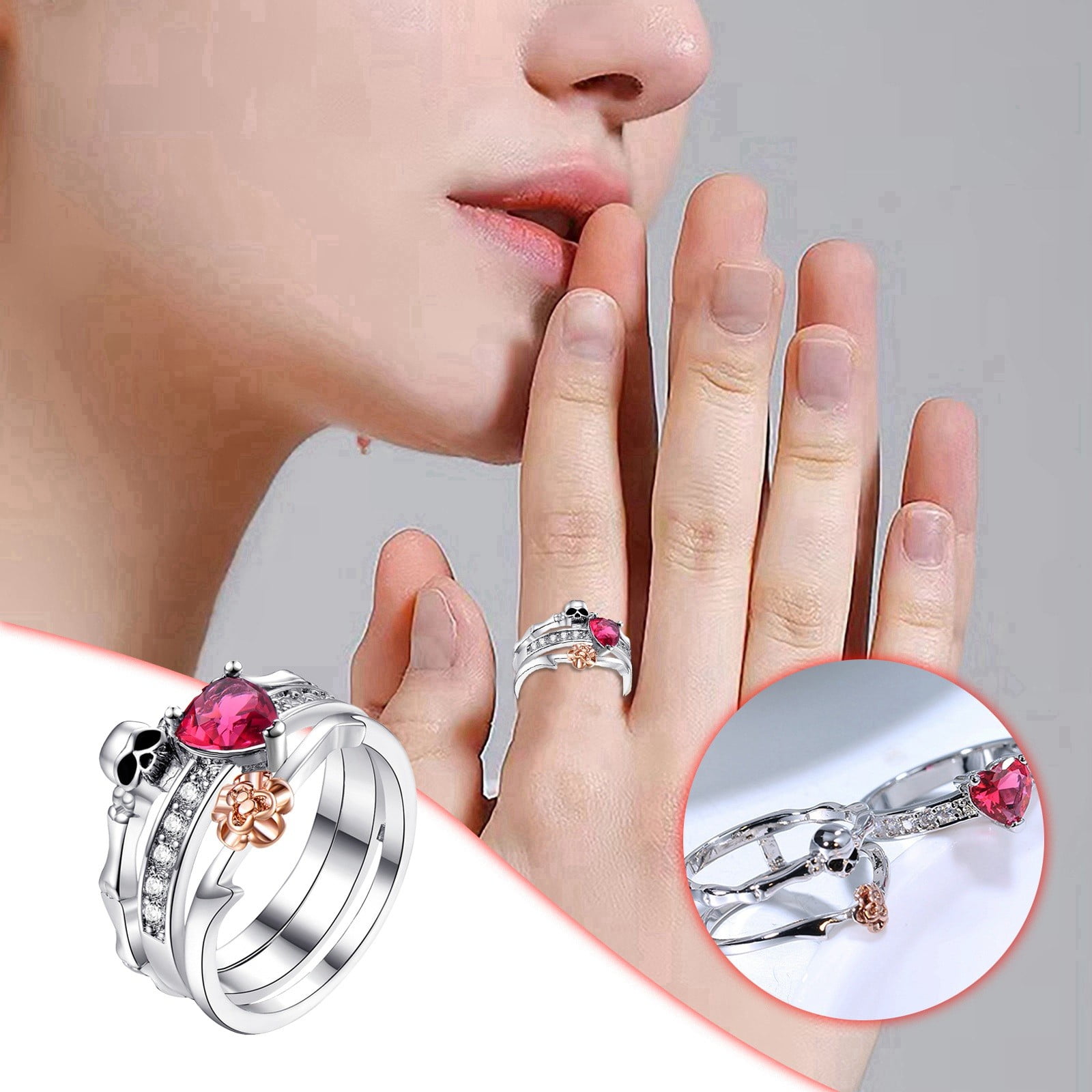 LUODU Small Ring Pack Heart Ring Womens Adjustable Rings Girly Rings ...