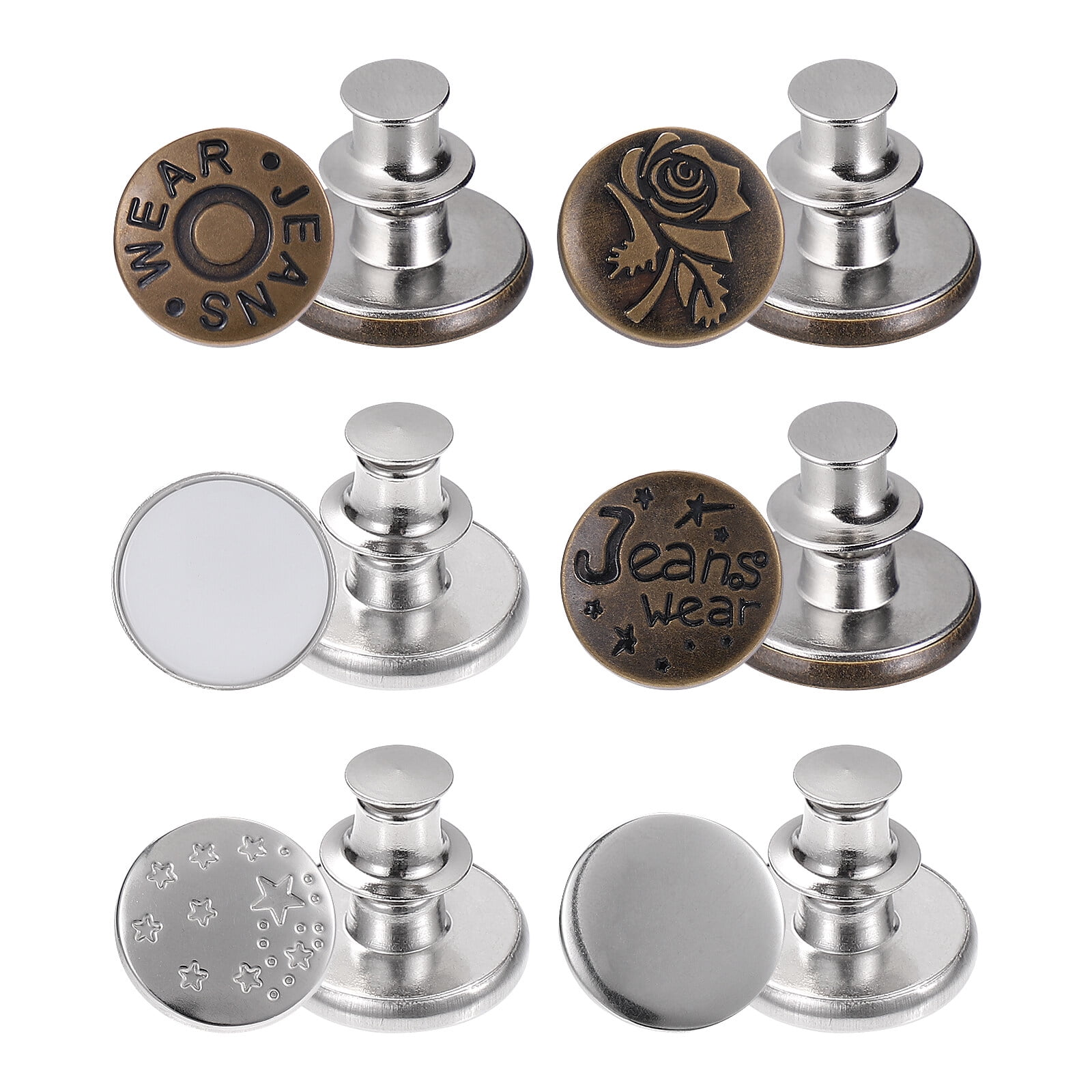 LUOEM 6pcs Buttons Replacement No Sew Pin Buttons Instant Buttons Jean ...